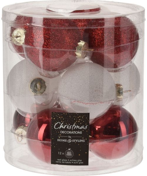 Eglutės burbulai RED WHITE, 6cm, 12vnt | Pegasas