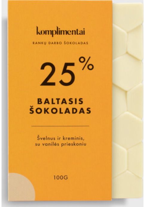 Baltojo šokolado plytelė 25% KOMPLIMENTAI | Pegasas