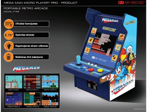 Nešiojama žaidimų konsolė MY ARCADE Micro Player Mega Man, 6 žaidimai ...